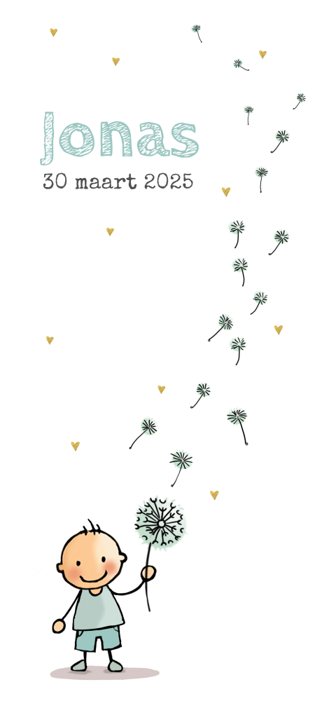 Hip Illustratief Geboortekaartje Met Een Jongetje En Bloem